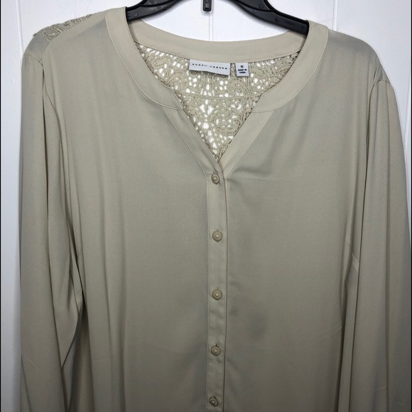 Susan Graver | Tops | Susan Graver Blouse Beige Lace Trim Size 6 | Poshmark